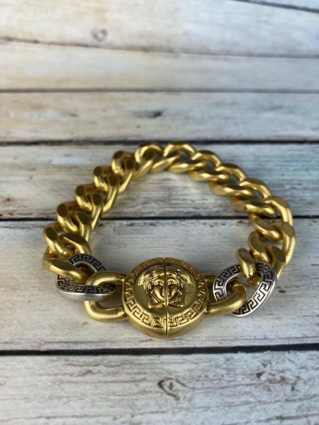 Versace Gold Rope Chain Medusa Lock Designer Bracelet - Etsy