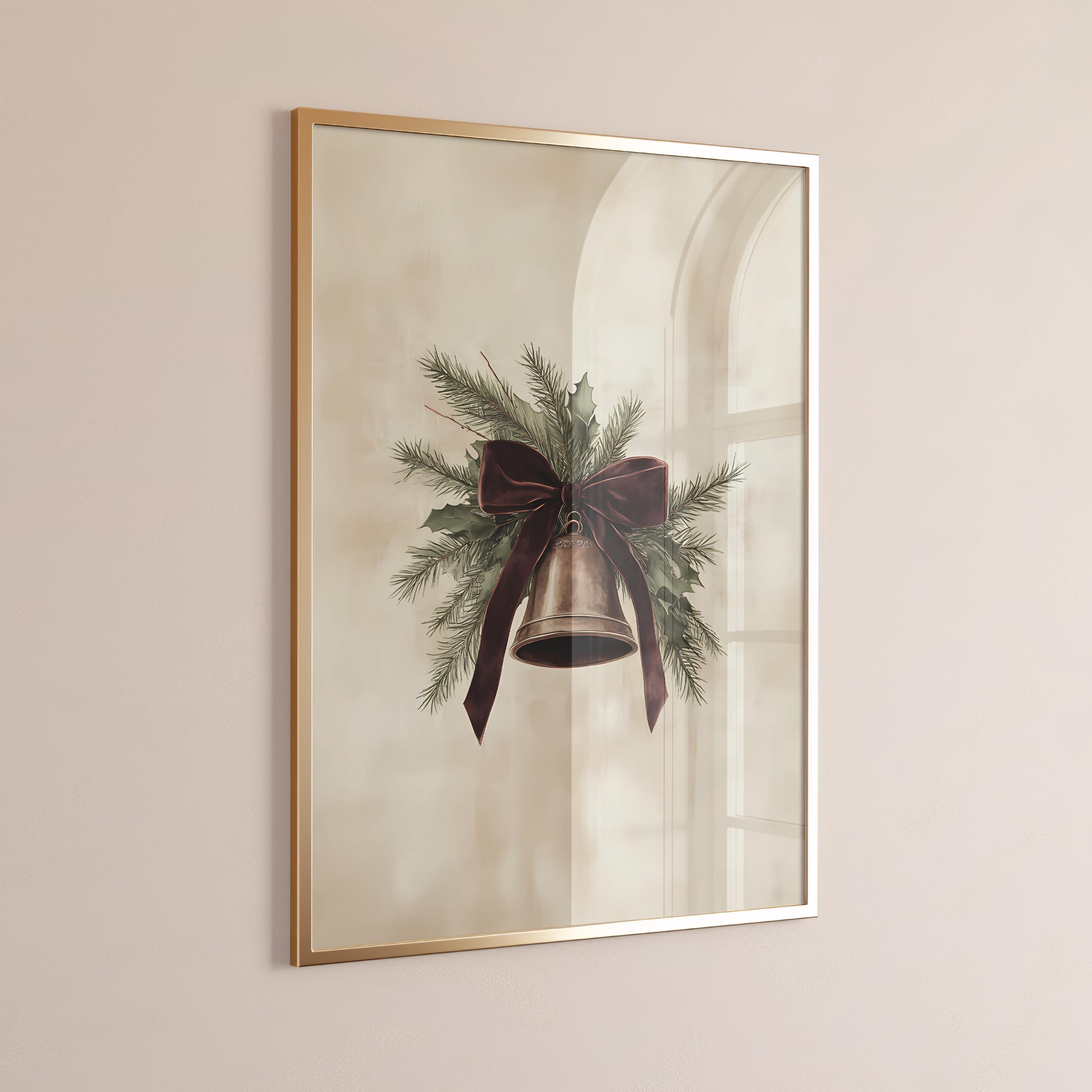 Vintage Christmas Bell Print: Rustic Holiday Wall Art (digital Download ...