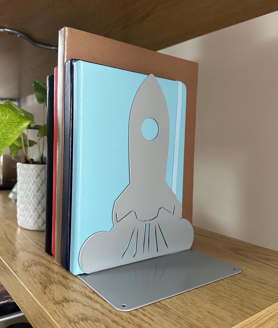 Rocket Ship Shaped Metal Book End Divider Perfect to Keep Your Bookcase ...