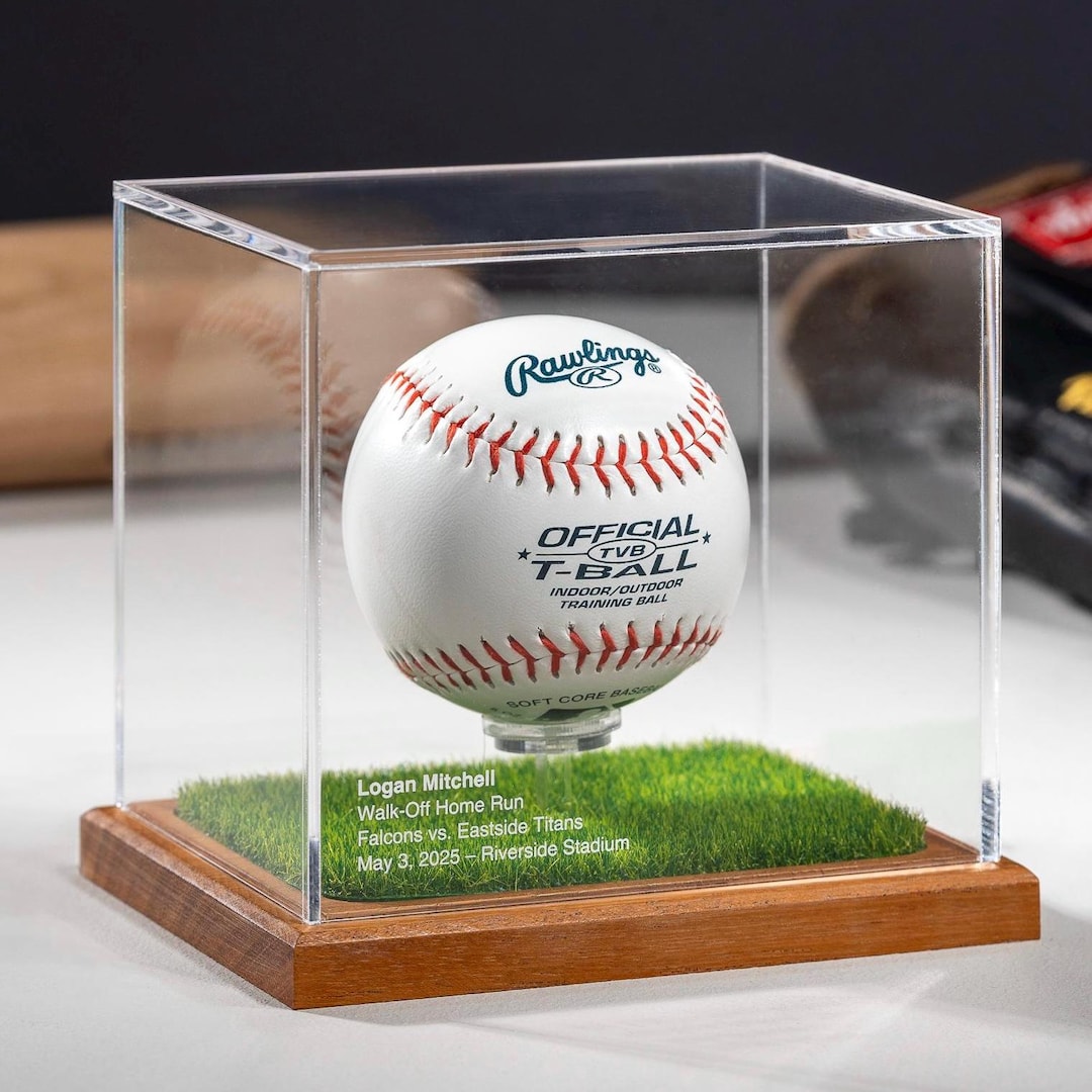 Customisable Baseball Display Case – Solid Wood or Turf Base ...