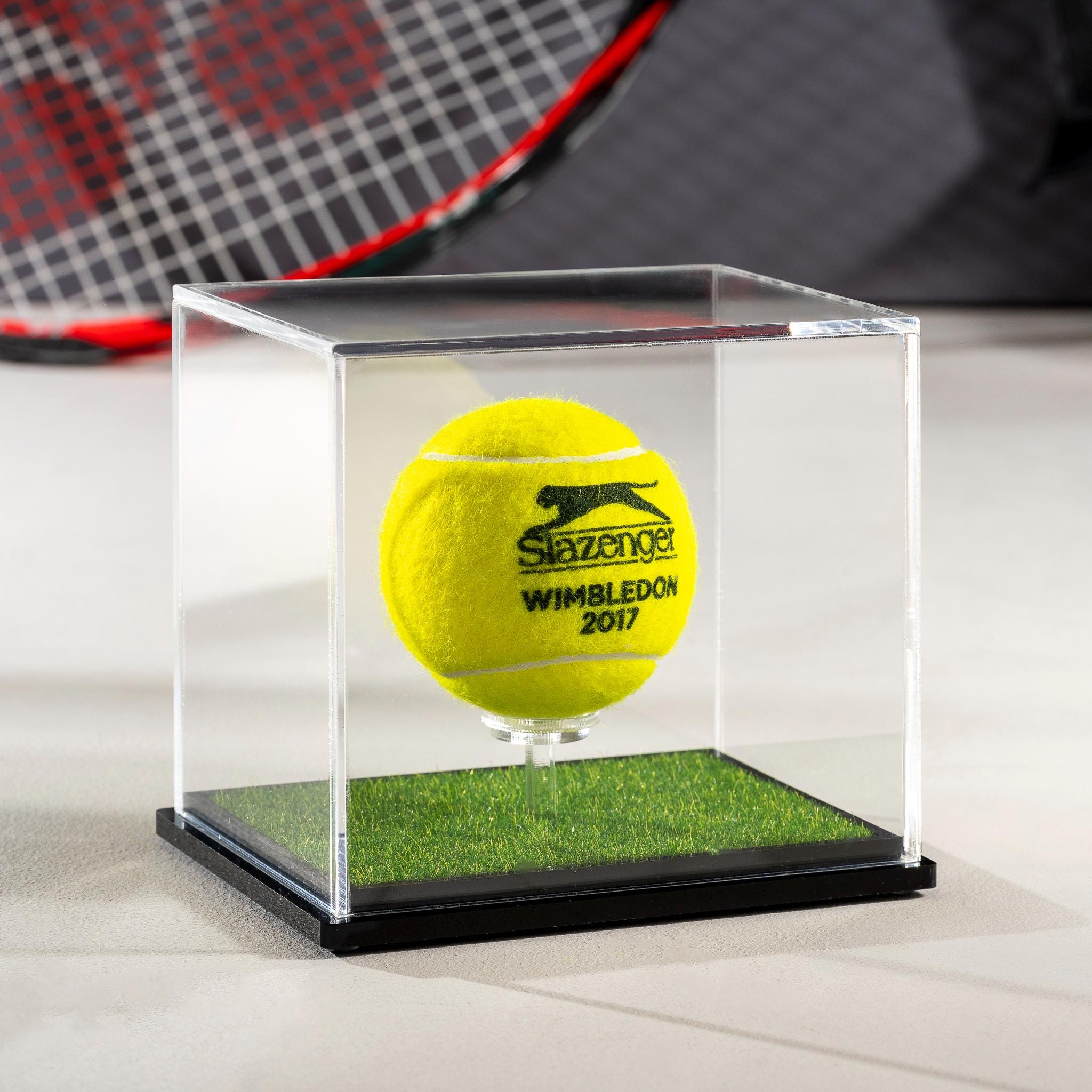 Customisable Tennis Ball Display Case – Turf or Solid Wood Base ...