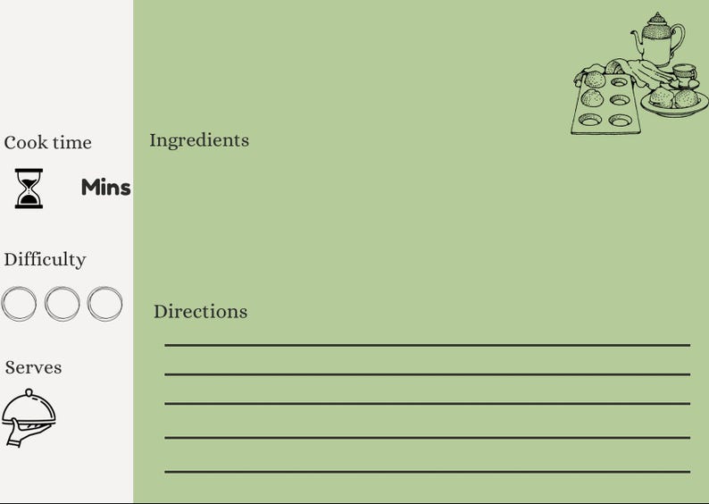4x6 Recipe Card | Recipe Book Template | Instant Download Printable and ...