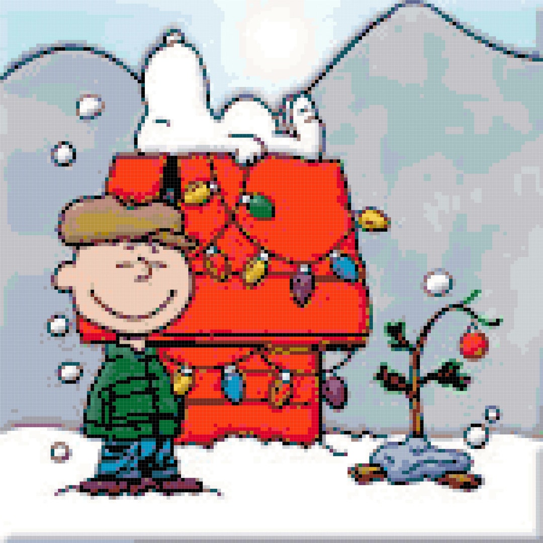 Peanuts Snoopy and Charlie Brown Christmas Tree Counted Cross Stitch ...