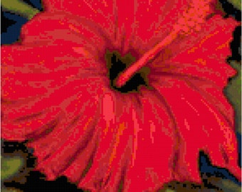 Red Hibiscus Flower Counted Cross Stitch Pattern in PDF for Instant ...