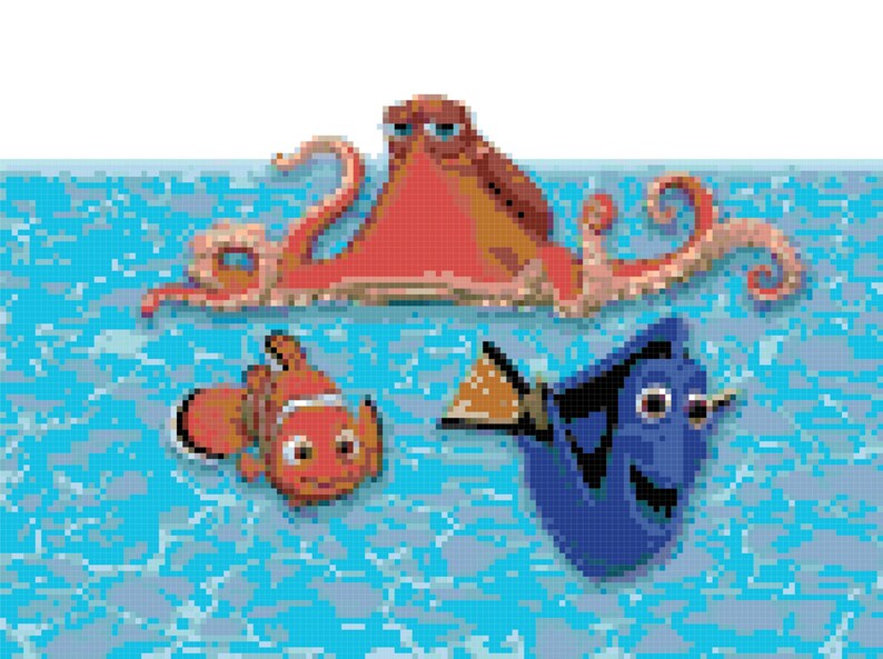 Hank, Nemo and Dory Finding Dory Counted Cross Stitch Pattern - Etsy UK