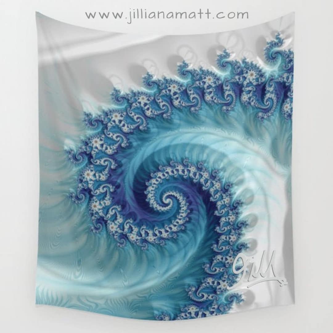 Large Wave Tapestry | Blue and White Geometric Pattern | Fractal Wave ...
