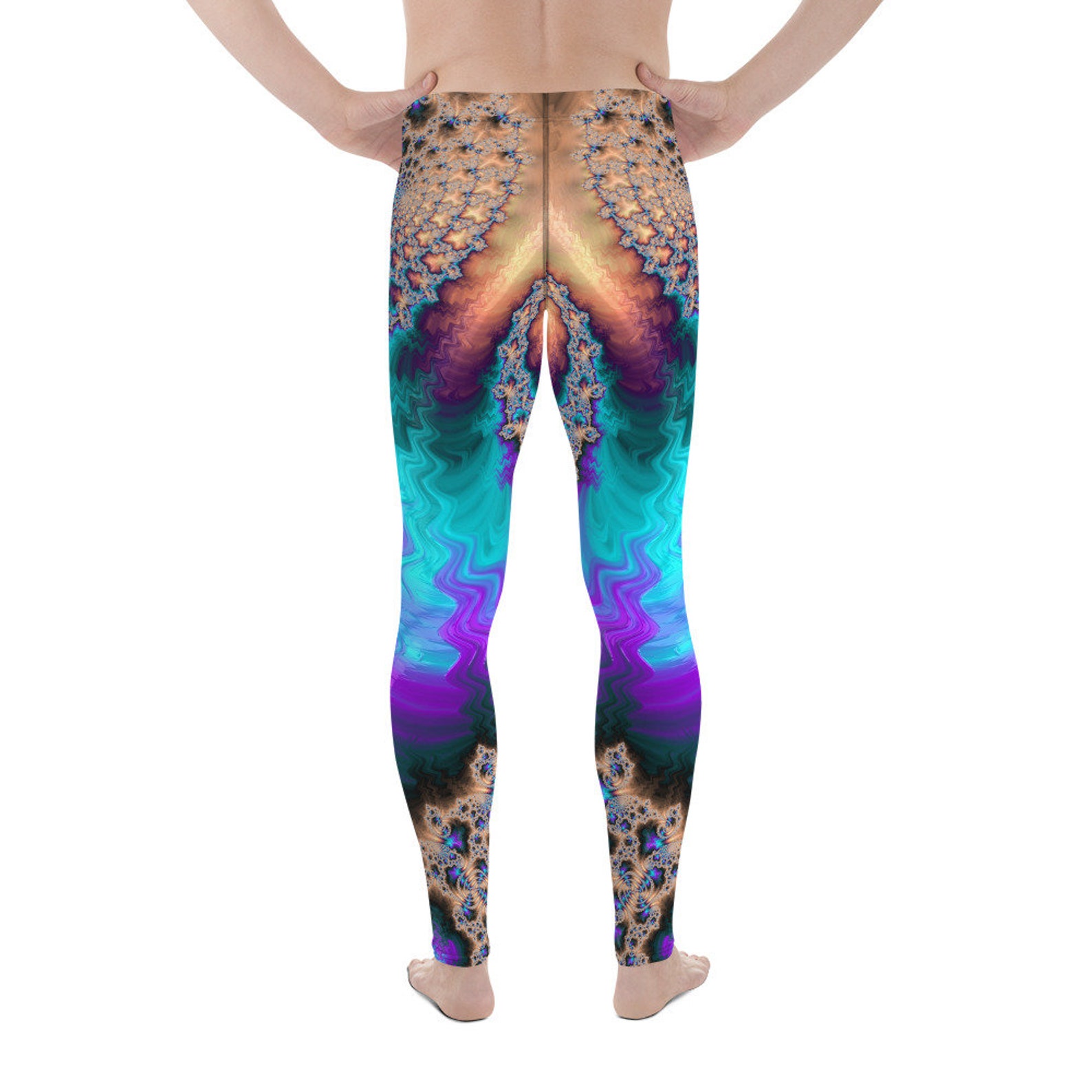 Trippy Men's Tights | Electric Ocean Purple Blue Gold Leggings - Etsy