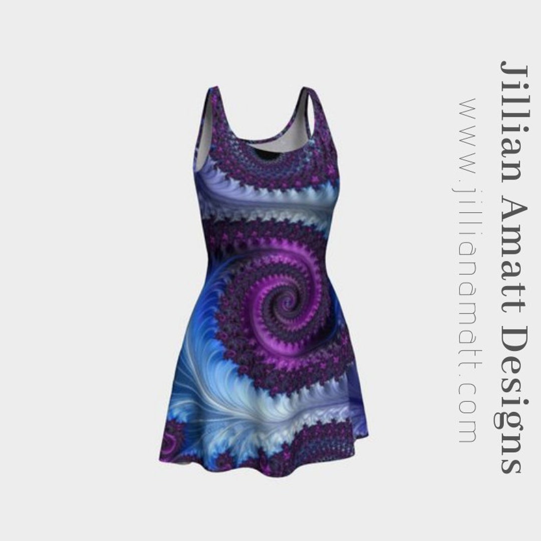 Trippy Party Dress | Geometric Dress | Purple and Blue Flare Dress ...