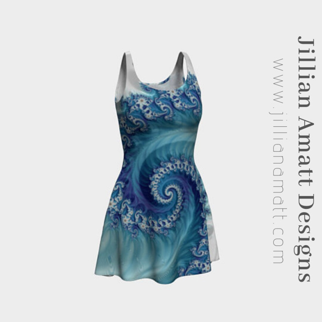 Flare Dress | Blue and White | Funky Fractal Dress | Soft and Stretchy ...