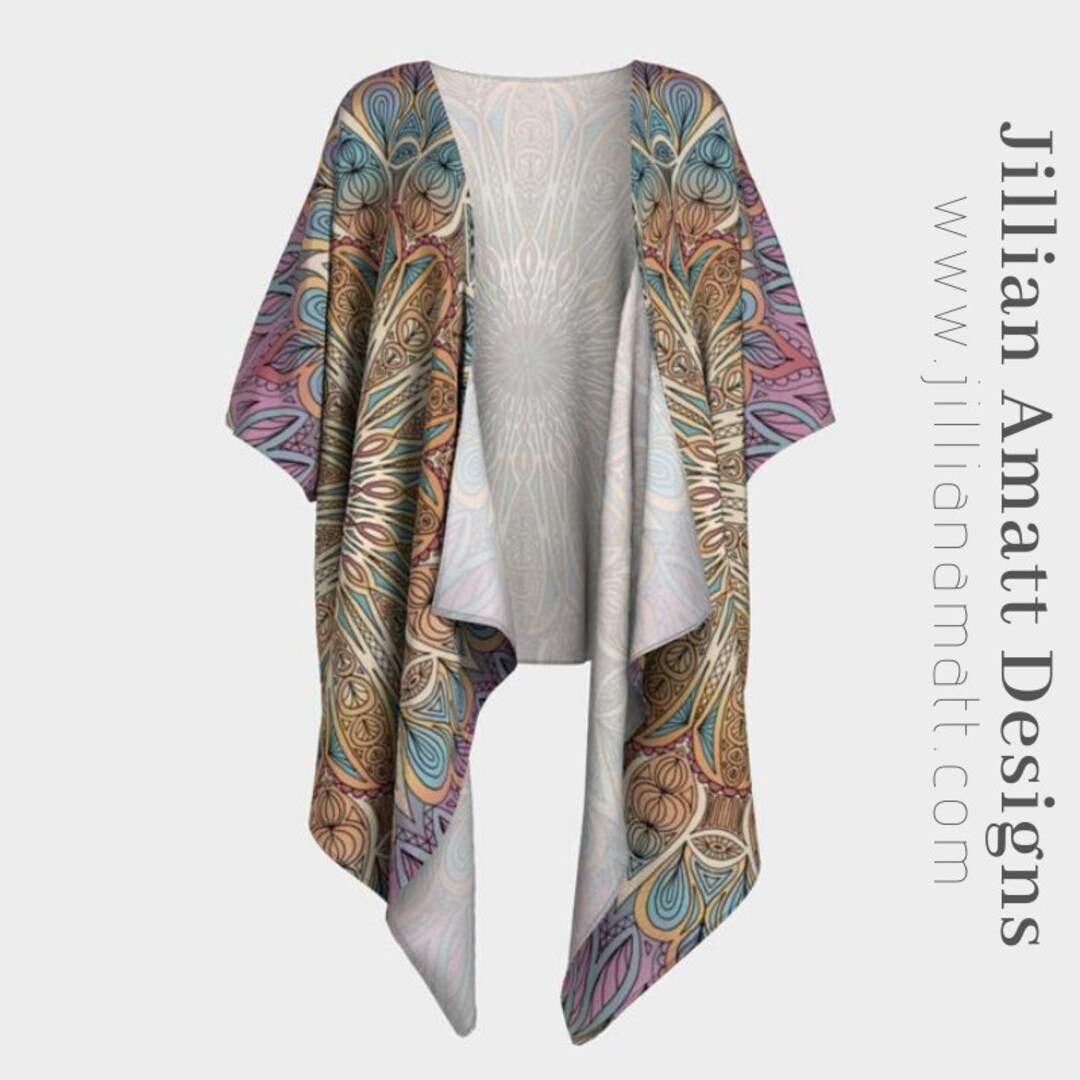 Draped Kimono! Pastel Mandala Design Kimono Robe, Geometric Pattern ...