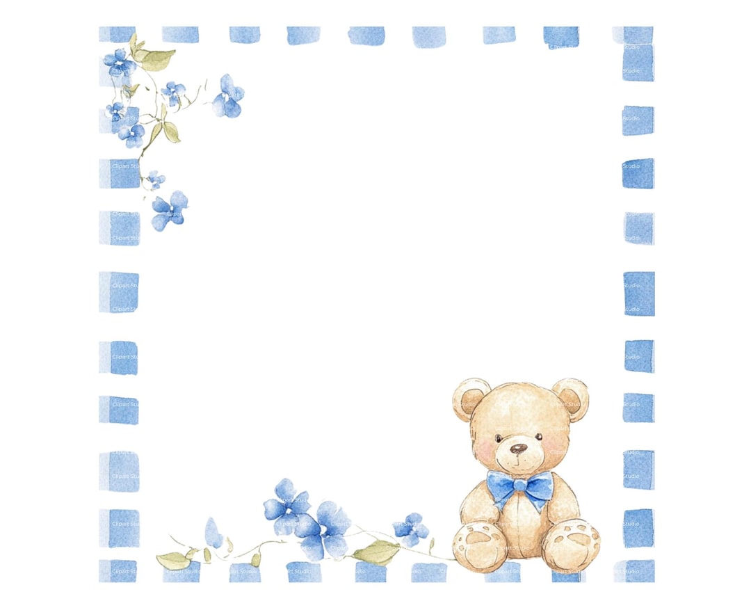 Baby Boy Invitation Teddy Bear Bow Clipart Border Baby Shower Birthday ...