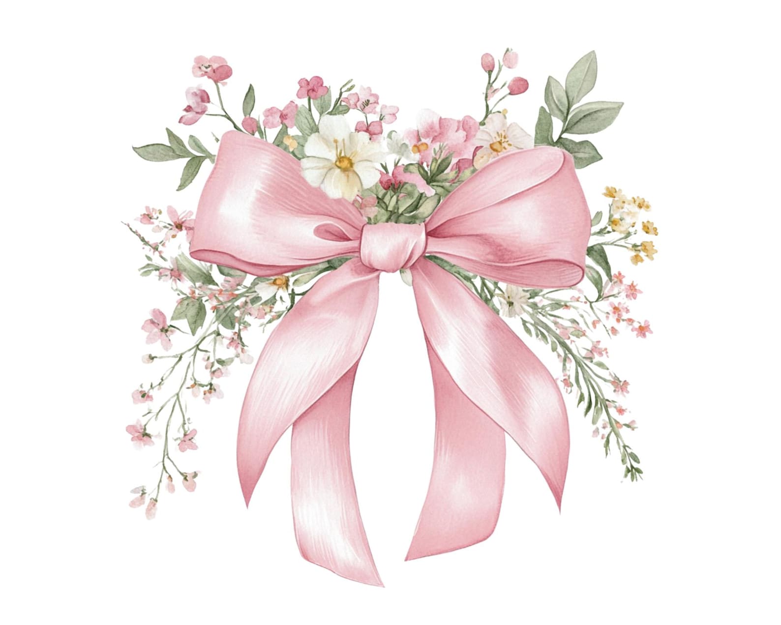 Pink Coquette Ribbon Bow Watercolor Clipart: Floral PNG (digital ...