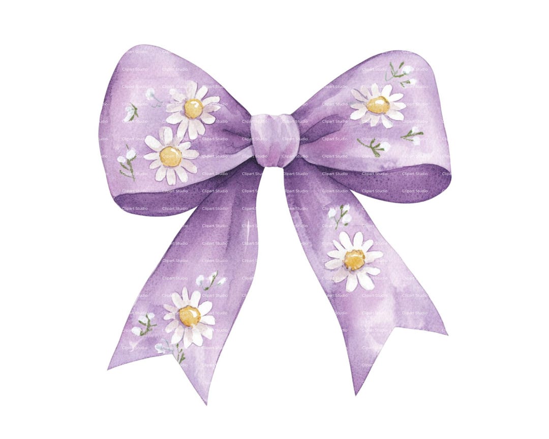 Coquette Ribbon Bow Watercolor Clipart: Purple Floral Print (digital ...