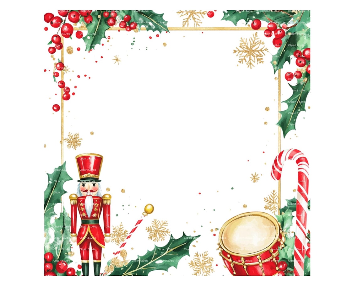 Christmas Border Nutcracker Clipart Winter Frame Holly Invitation Thank ...