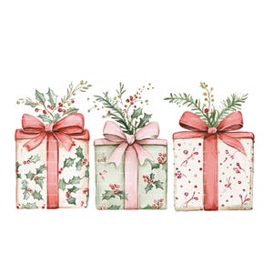 Chinoiserie Christmas Present Clipart: Watercolor Gift PNG (digital ...