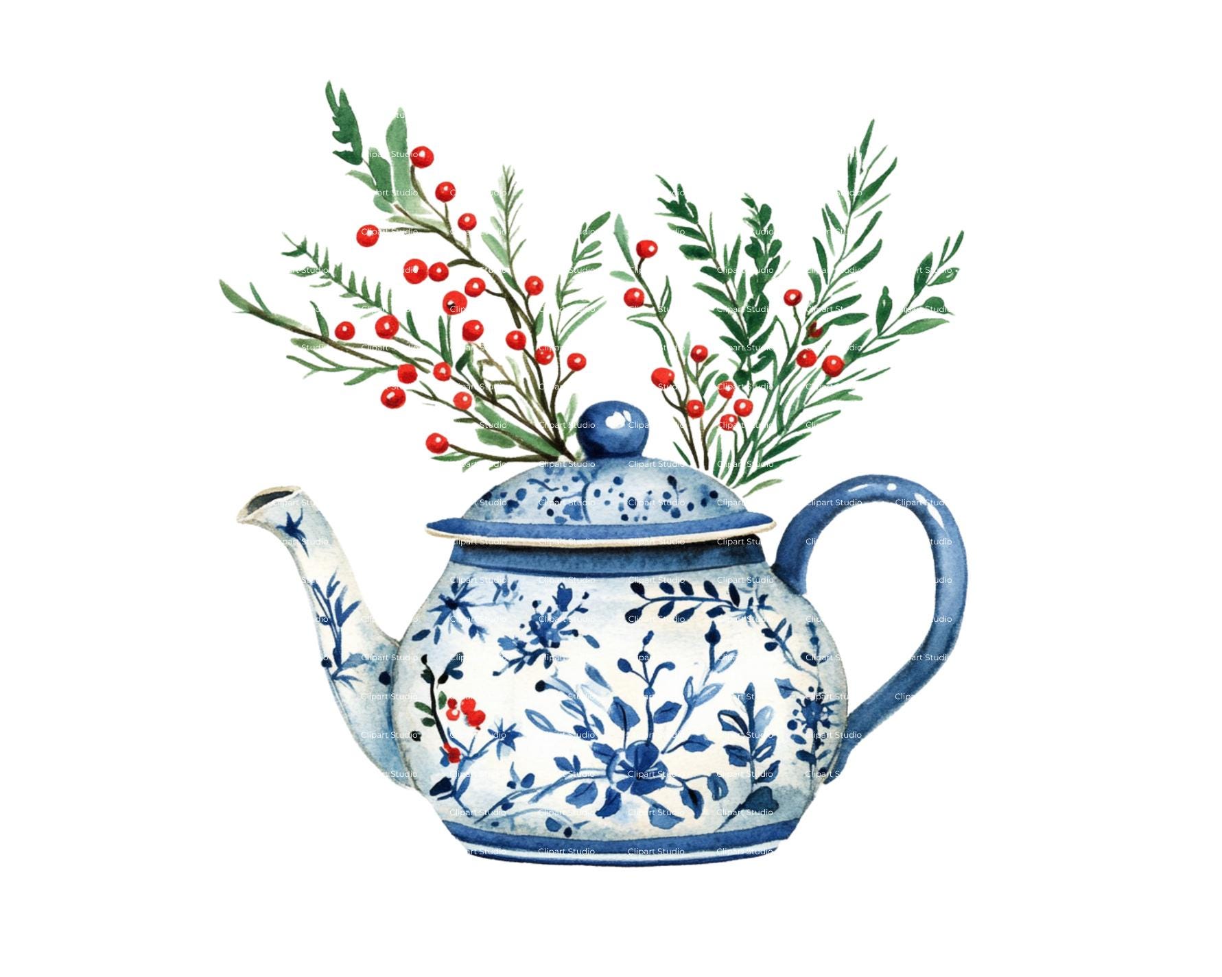 Chinoiserie Teapot Clipart Winter Invitation Thank You Card Printable ...