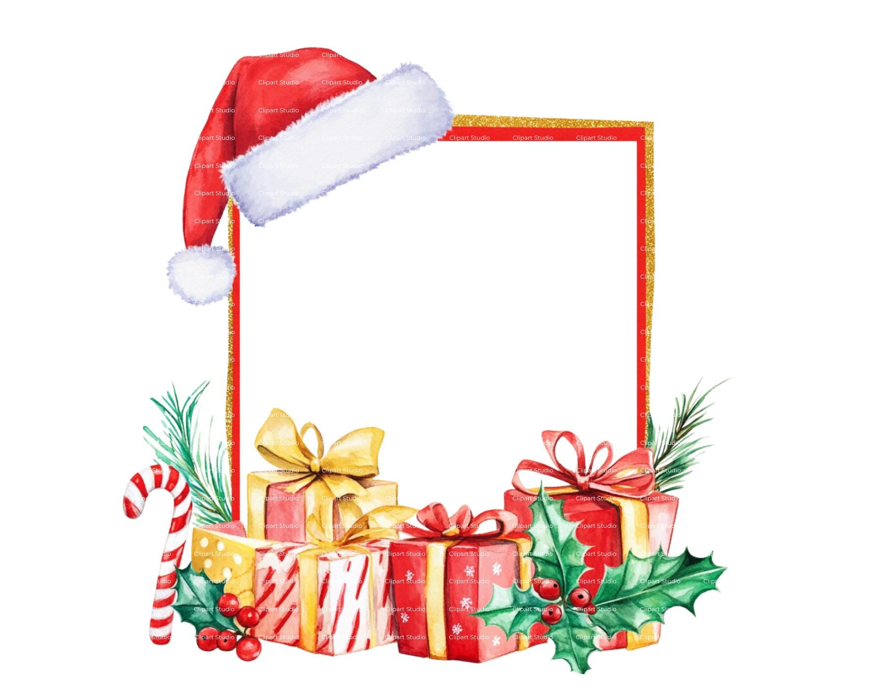 Christmas Border Clipart: Watercolor Santa Hat Frame (digital Download ...