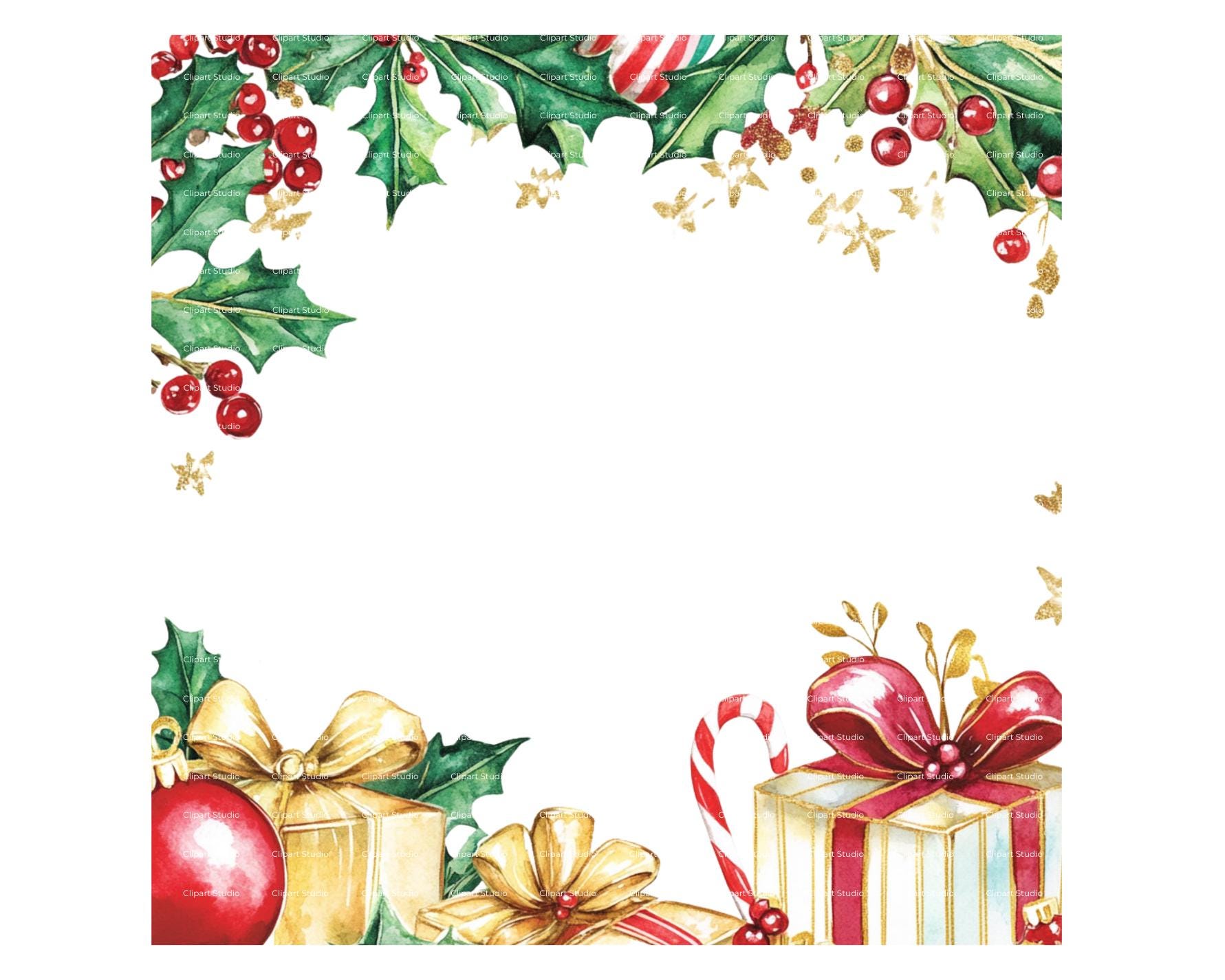 Christmas Border Clipart Winter Frame Floral Presents Invitation Thank ...