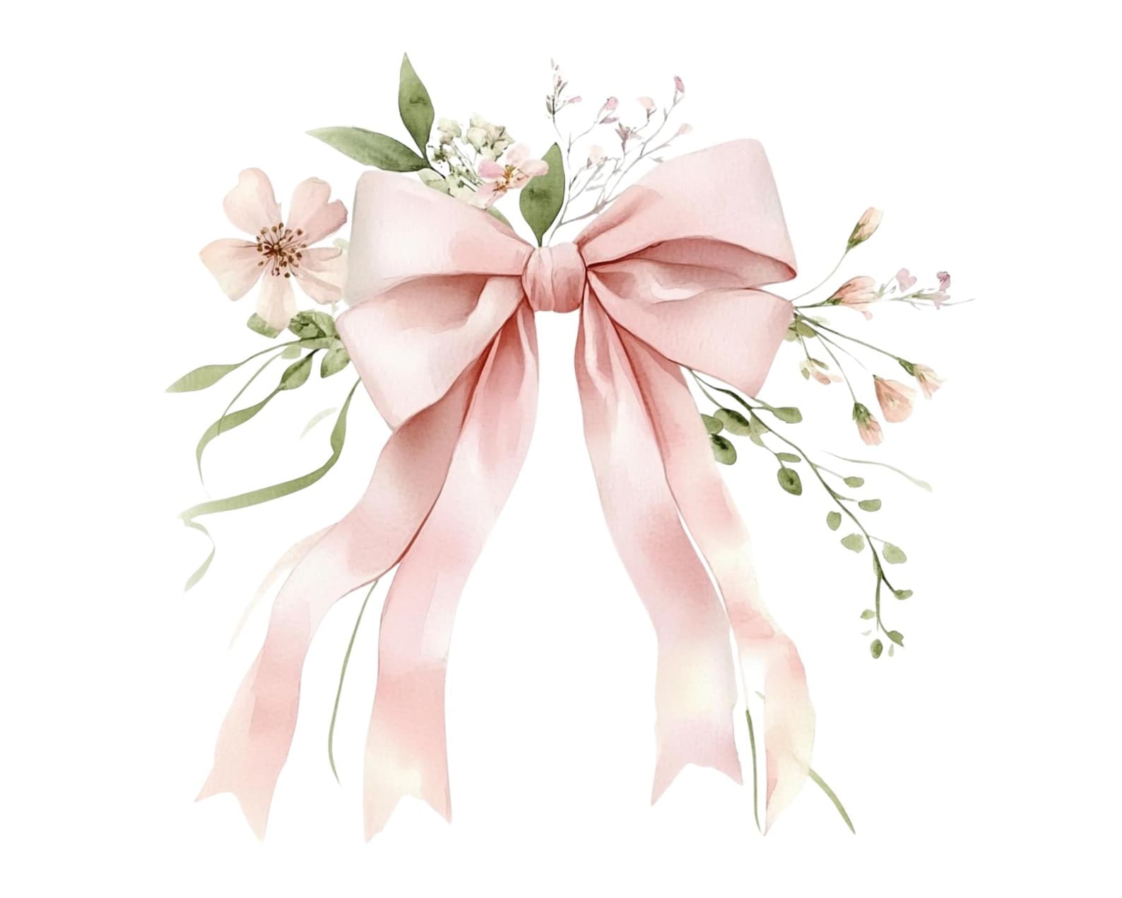 Pink Coquette Ribbon Bow Watercolor Clipart: Floral PNG (digital ...