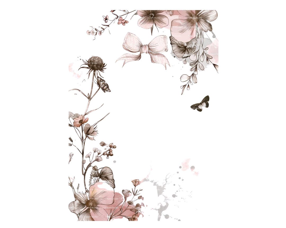 Spring Wildflower Butterfly 5x7 Frame Clipart, Flower Border PNG ...