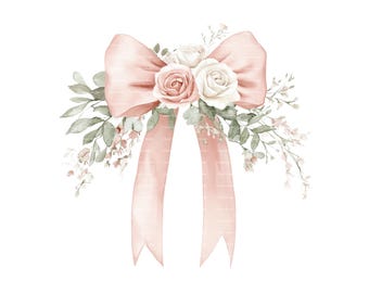 Pink Coquette Ribbon Bow PNG Watercolor Wedding Flower Clipart Colorful ...