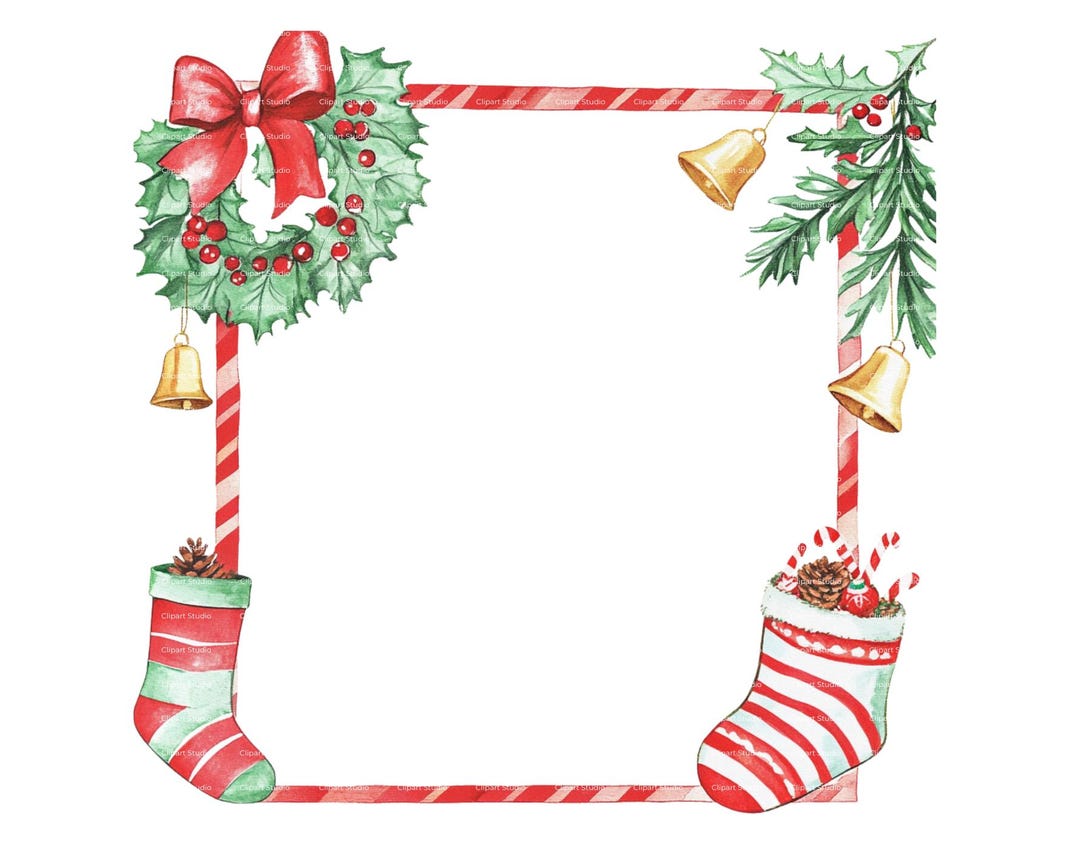 Christmas Border Clipart Winter Frame Floral Stocking Invitation Thank ...