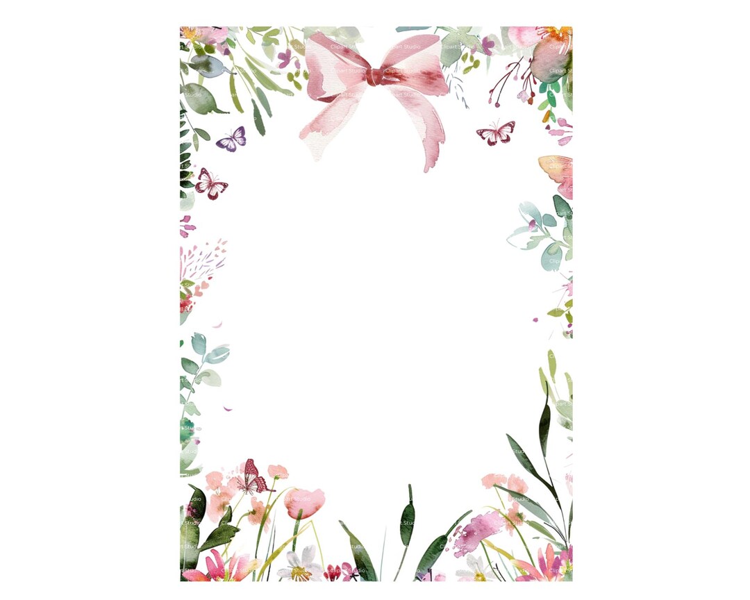 Spring Wildflower Butterfly 5x7 Frame Clipart, Flower Border PNG ...