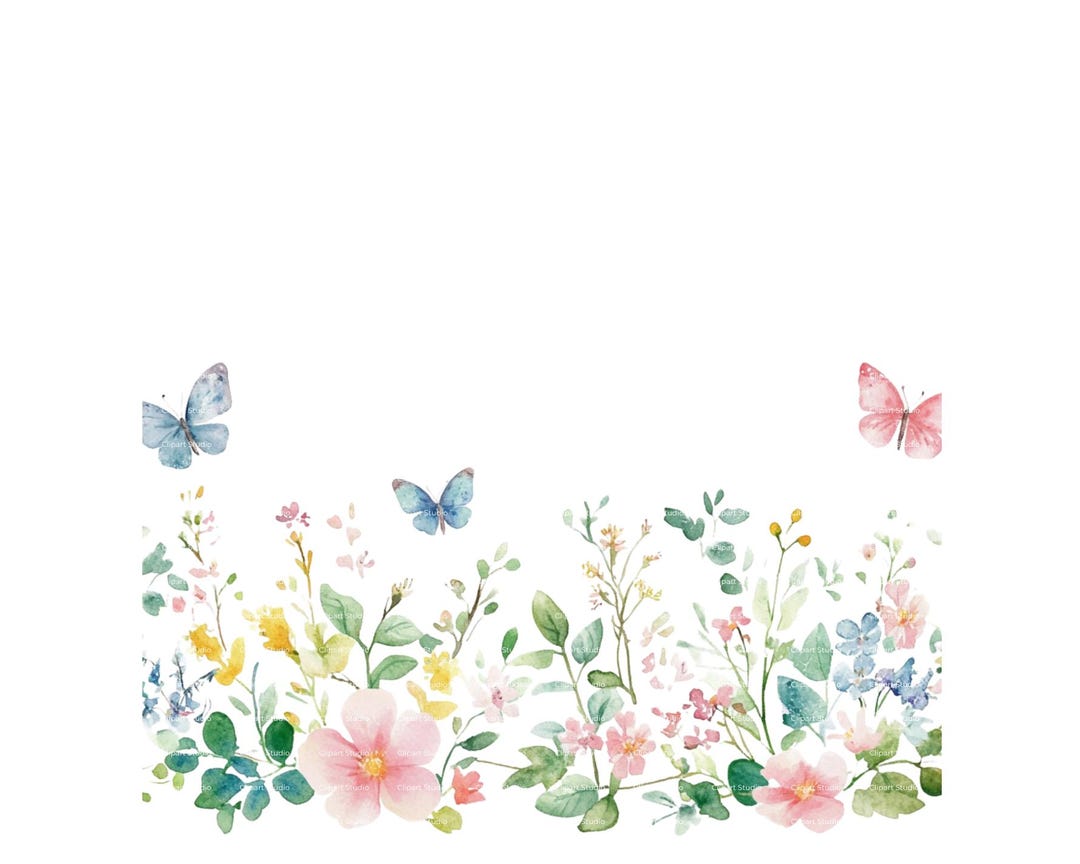 Watercolor Wildflower Butterfly Frame Clipart: Invitation Border ...