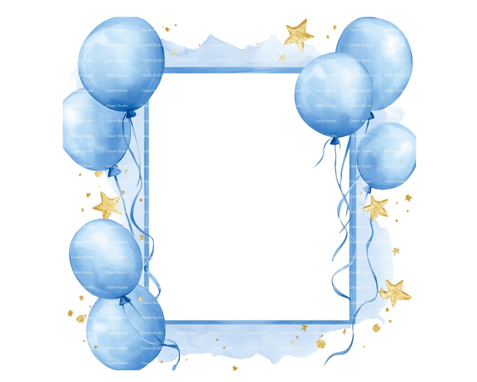 Baby Boy Balloon Frame Clipart: Watercolor Blue Border (PNG Digital ...