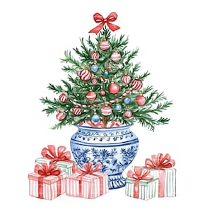 Chinoiserie Christmas Tree Clipart Gift Winter Invitation Thank You ...