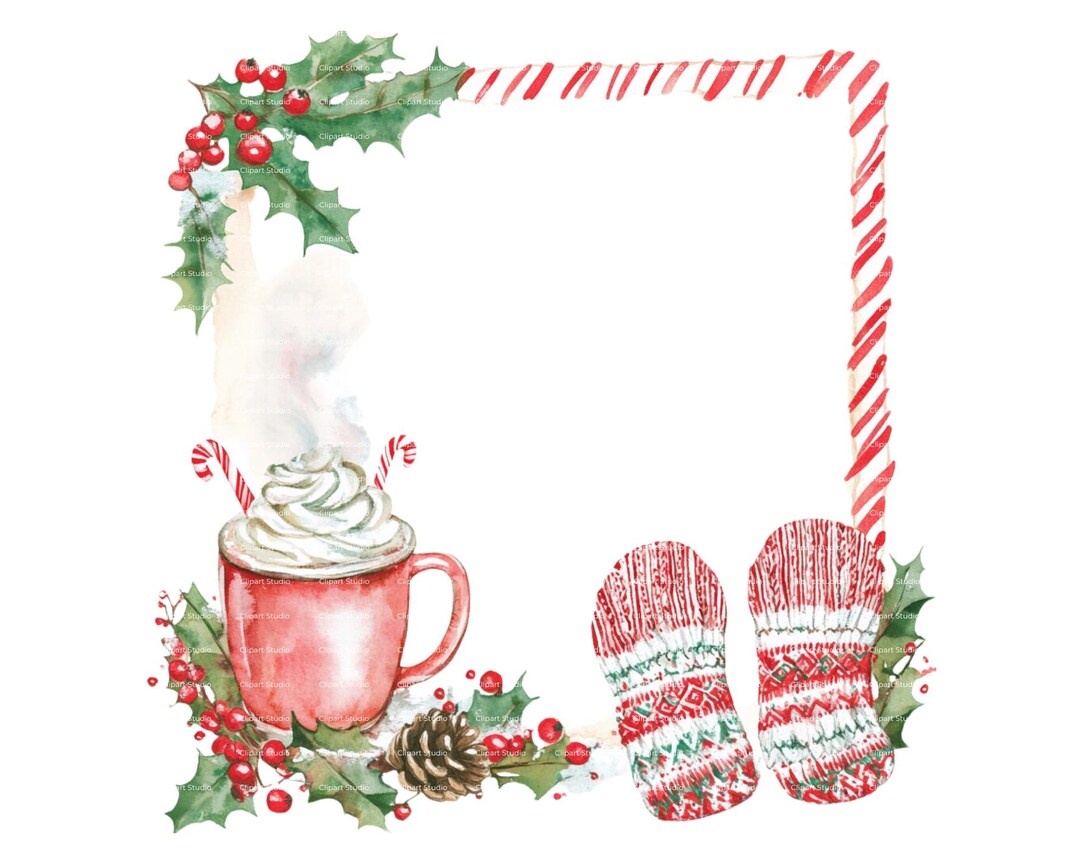 Watercolor Christmas Border Clipart: Festive Holiday Frame (digital ...