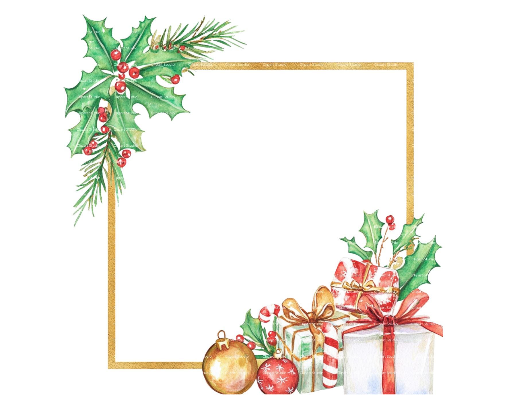 Christmas Border Clipart Winter Frame Floral Presents Invitation Thank ...