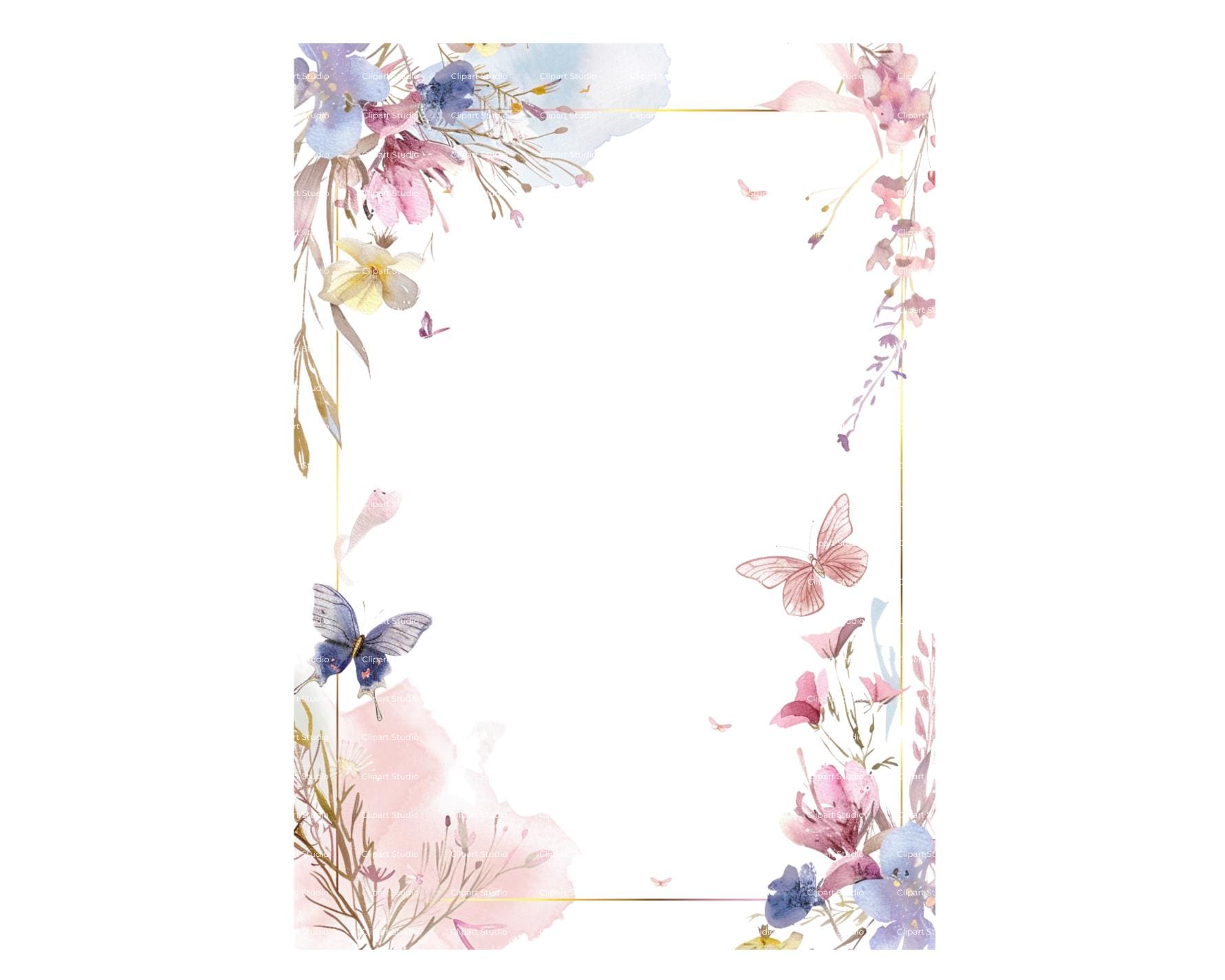 Spring Wildflower Frame Clipart 5x7, Watercolor Floral Border PNG ...