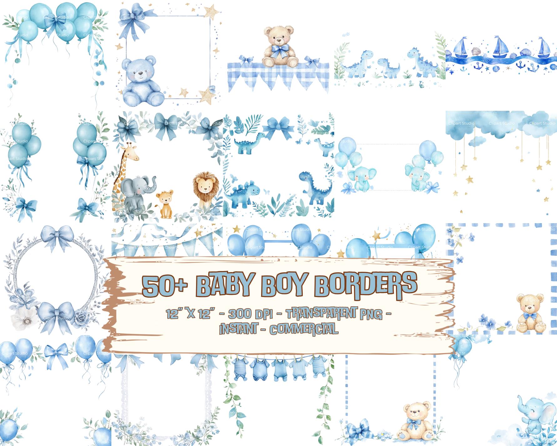 Baby Boy Invitation Clipart: Blue Watercolor Borders (digital Download ...