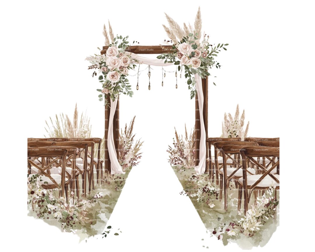 Dusty Pink Floral Wedding Arch Clipart: Boho Watercolor PNG (digital ...