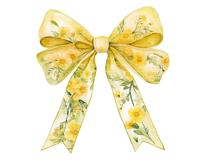 Coquette Ribbon Bow PNG Watercolor Flower Clipart Colorful Yellow ...