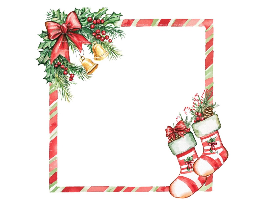 Watercolor Christmas Border Clipart: Festive Floral Frame (digital ...