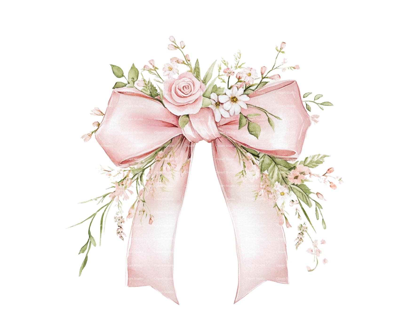 Pink Coquette Ribbon Bow PNG Watercolor Wedding Flower Clipart Colorful ...