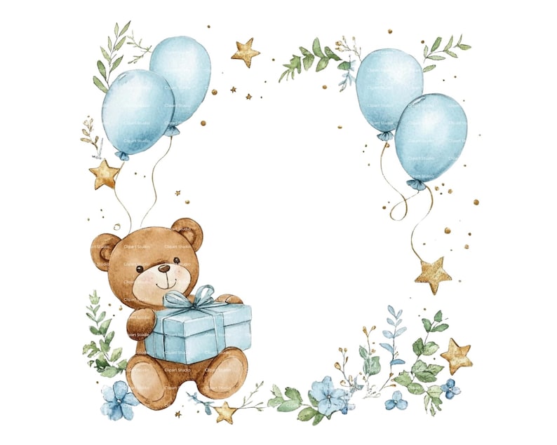 Baby Boy Invitation Teddy Bear Clipart Border Baby Shower Birthday ...