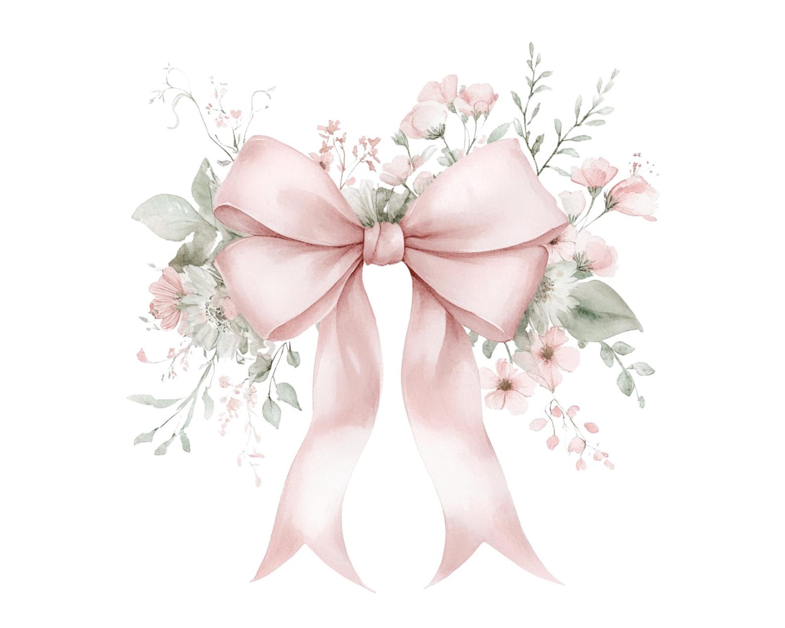Pink Coquette Ribbon Bow Watercolor Clipart: Floral PNG (digital ...
