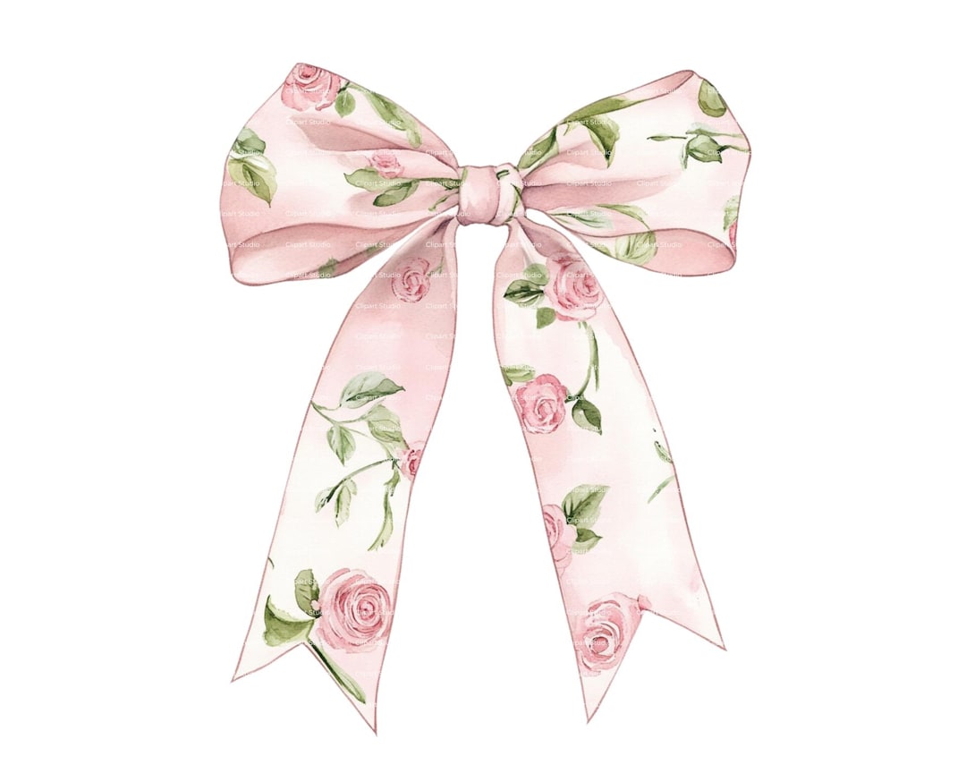 Pink Coquette Ribbon Bow PNG Watercolor Flower Clipart Colorful Floral ...