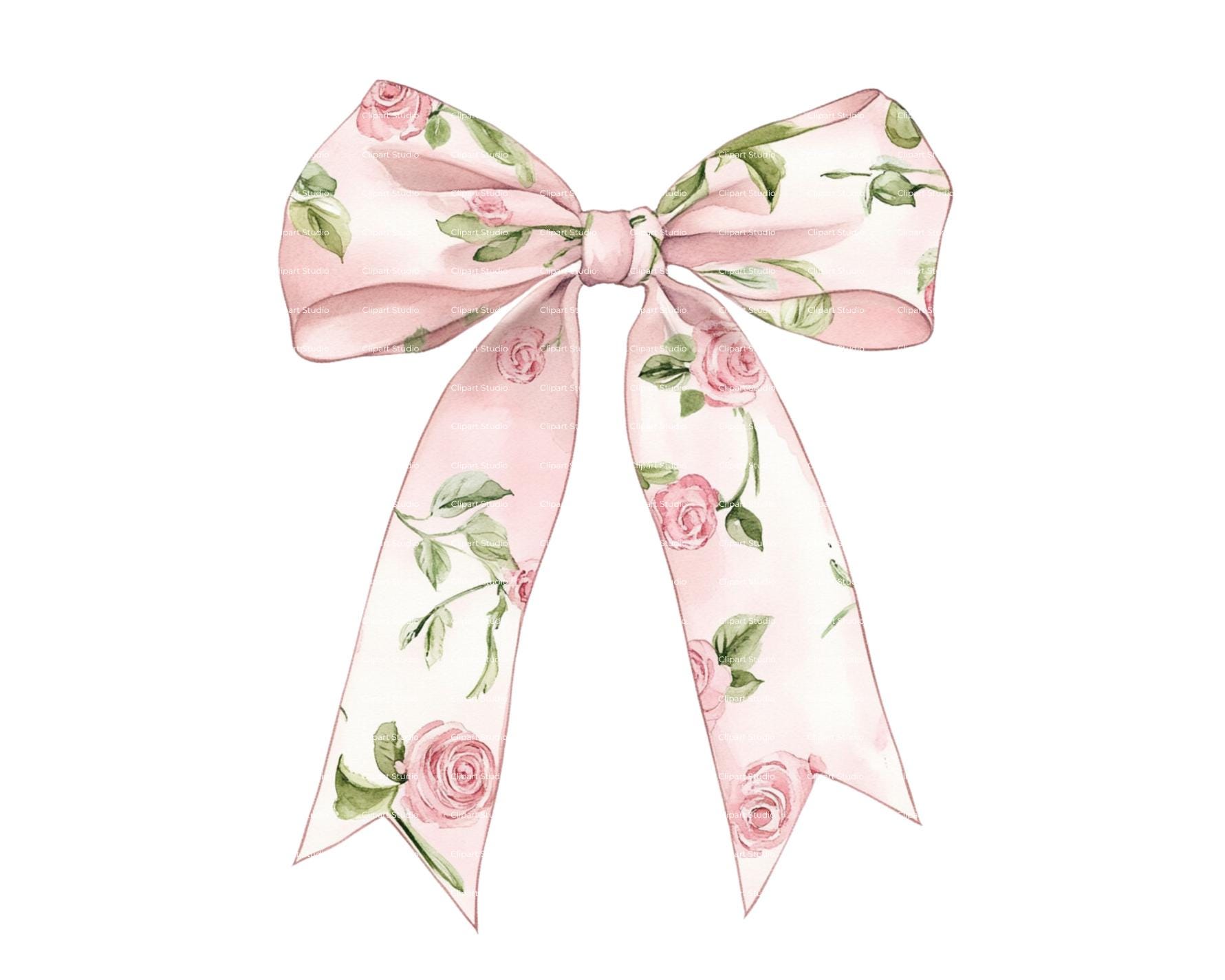 Pink Coquette Ribbon Bow PNG Watercolor Flower Clipart Colorful Floral ...