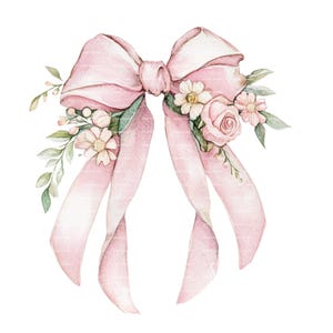 Pink Coquette Ribbon Bow PNG Watercolor Wedding Flower Clipart Colorful ...