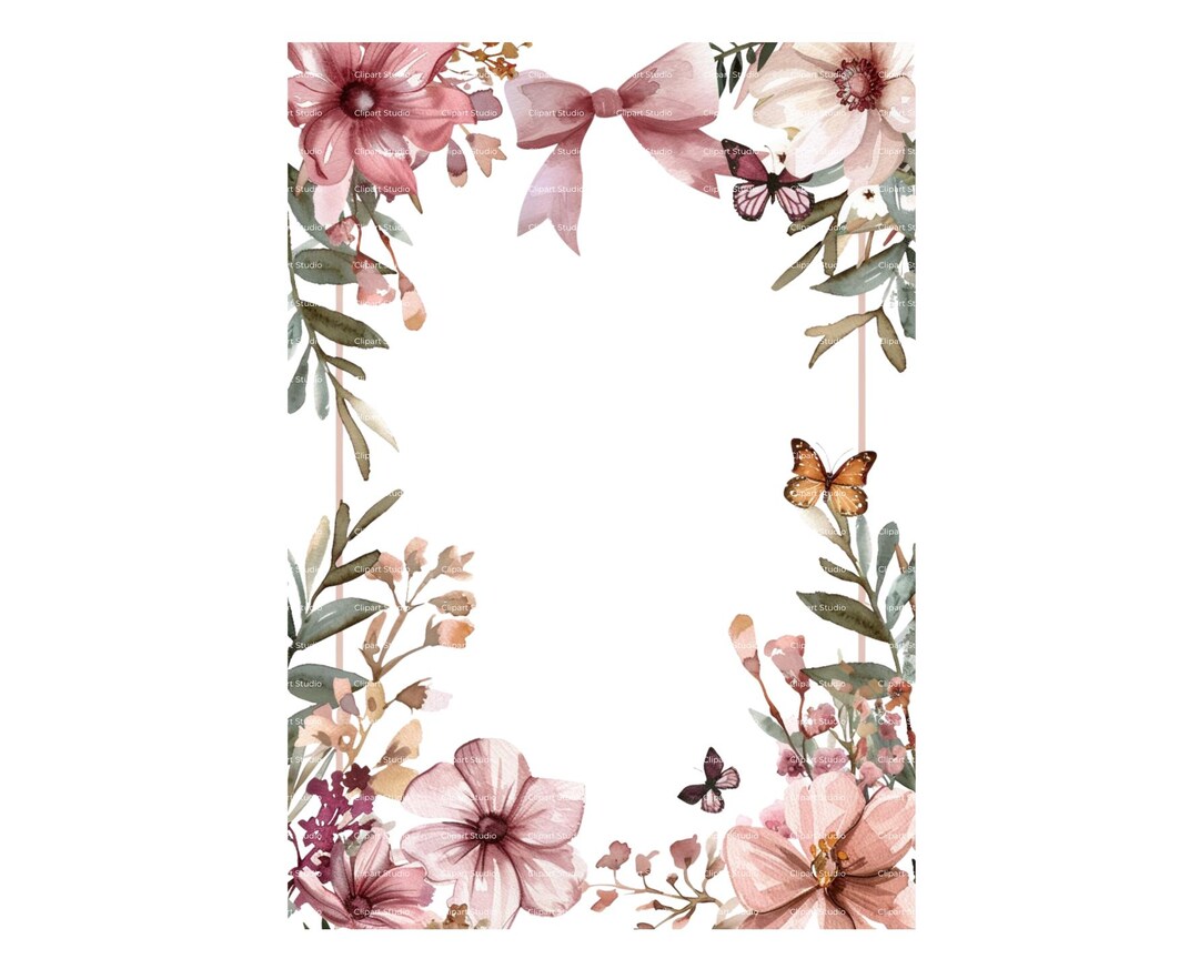 Spring Wildflower Butterfly 5x7 Frame Clipart, Flower Border PNG ...