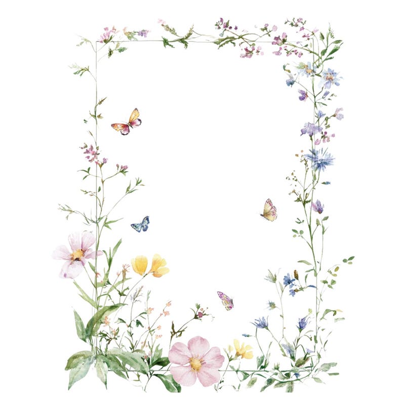 Watercolor Painted Floral Frame Clipart - Etsy