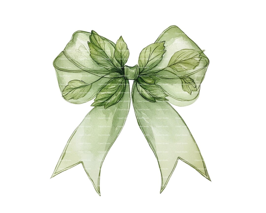 Green Coquette Bow Watercolor Clipart: St. Patrick's Day Floral PNG ...