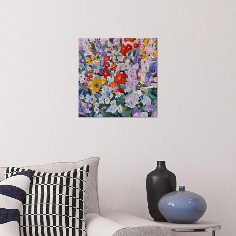 Pastel Flower Field Original Oil Painting on Canvas, Hand-painted Wall ...