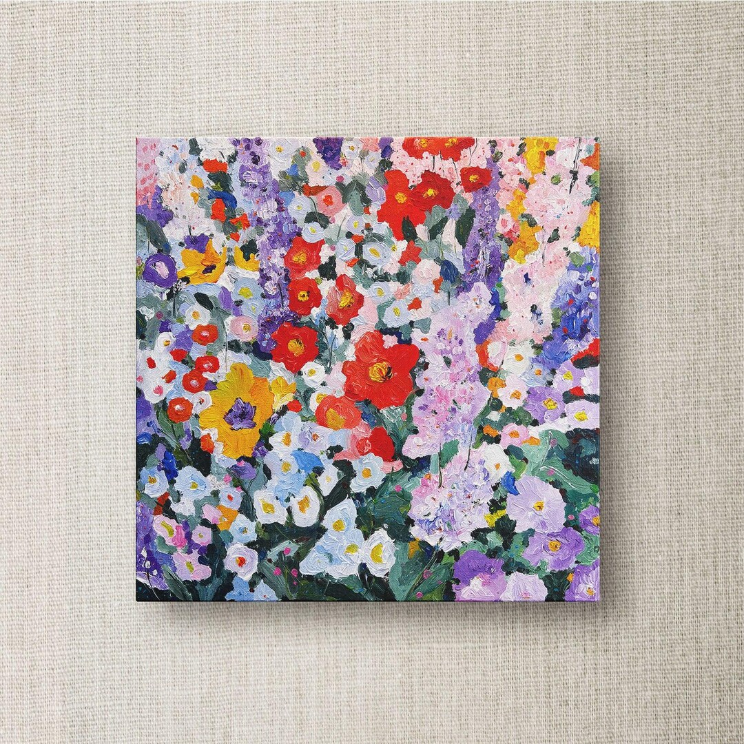 Pastel Flower Field Original Oil Painting on Canvas, Hand-painted Wall ...
