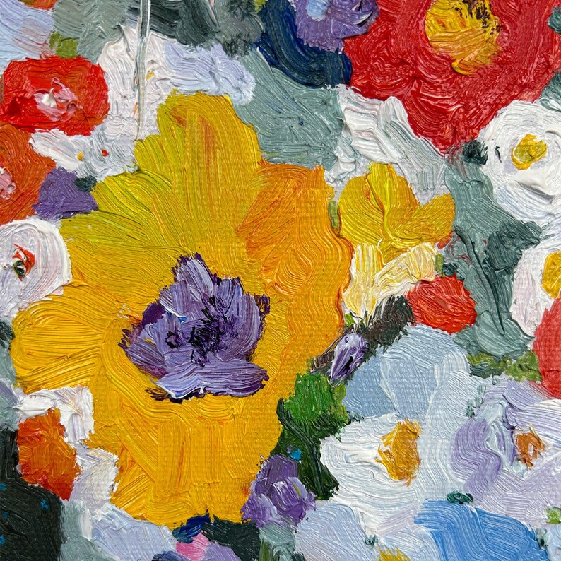 Pastel Flower Field Original Oil Painting on Canvas, Hand-painted Wall ...