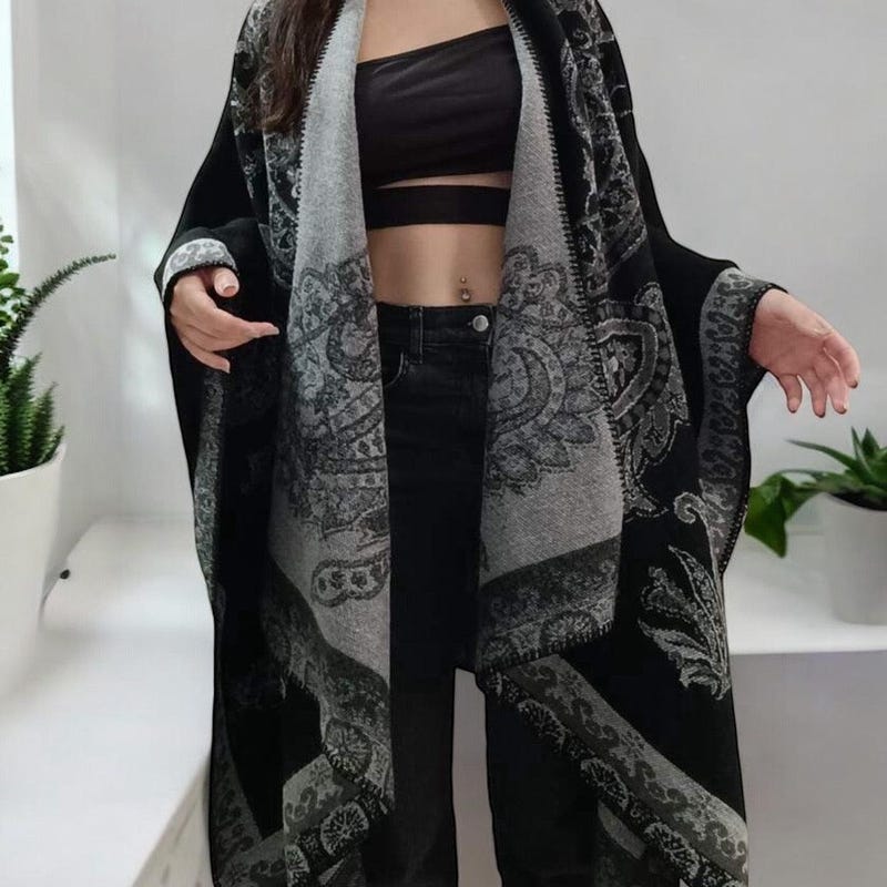 Black Poncho Blanket - Etsy UK